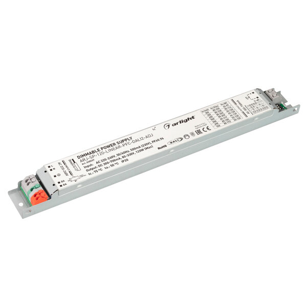 Диммируемый источник тока Arlight Блок питания ARJ-SP-120-LINEAR-PFC-DALI2-ADJ (120W, 80-330V, 0.3-0.7A) (Arlight, IP20 Металл, 5 лет)