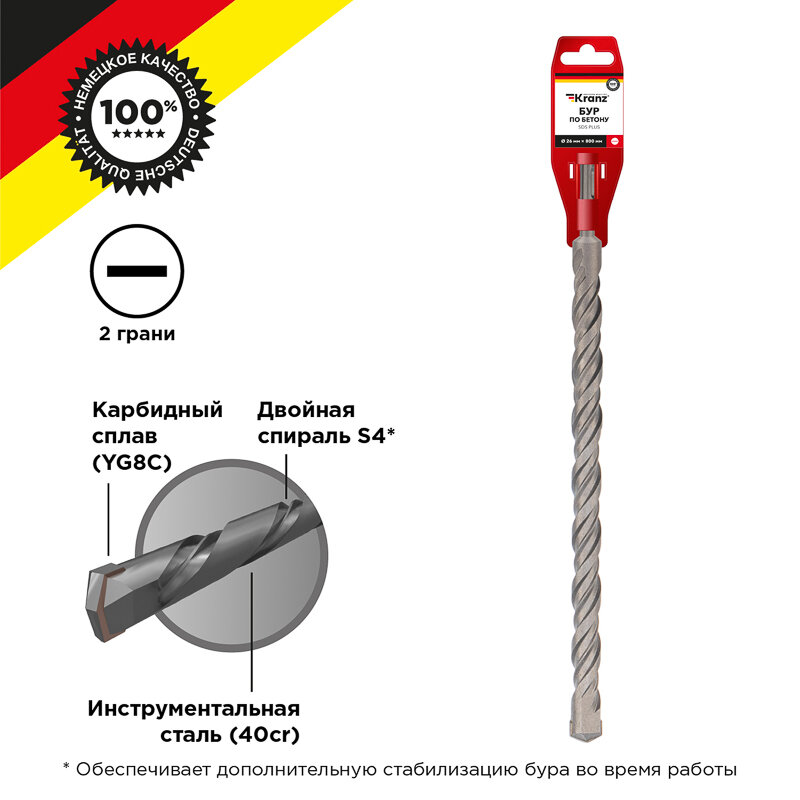 Бур KRANZ KR-91-0082 по бетону 26x800x740 мм SDS PLUS