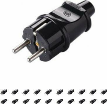 Вилка Makel с заземлением с прямым вводом IP20 черная (комплект из 20 шт)