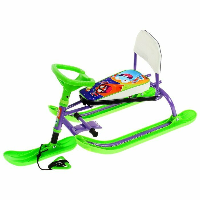 Снегокат «Twiny1+» с монстриками, со спинкой, зелёный, фиолетовый, TW1+/МН Nika Kids