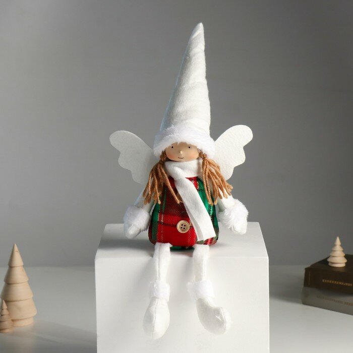 Интерьерная кукла текстильная «Ангелочек в красно-зелёном сарафане», длинные ножки, 16×8×40 см