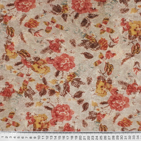 Плательная ткань Ткани-100, молочный принт, цветочный, вискоза/нейлон, отрез 1x1,4 м