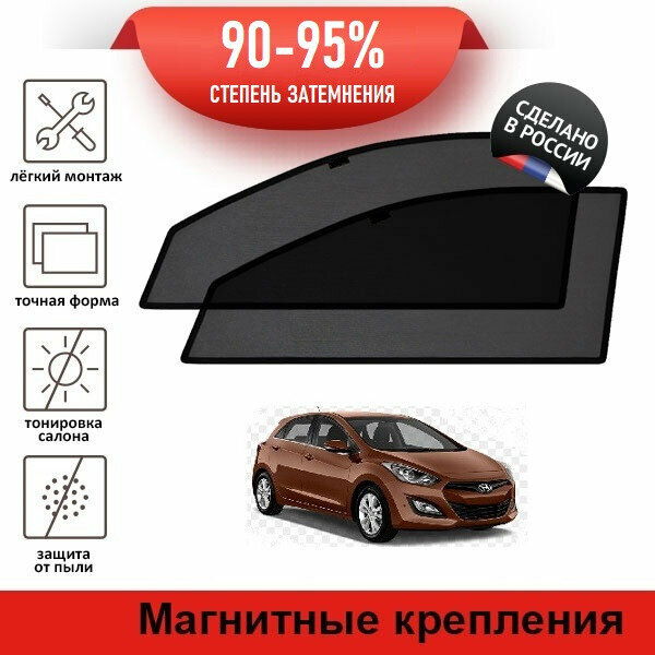 Каркасные шторки LATONIK PREMIUM на Hyundai i30, 2 (2011-2015) хэтчбек на передние двери на магнитах с затемнением 90-95%