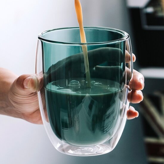 Стакан из цветного стекла с двойными стенками Kimberly 8476716 термостойкий (изумрудный), 350 мл.