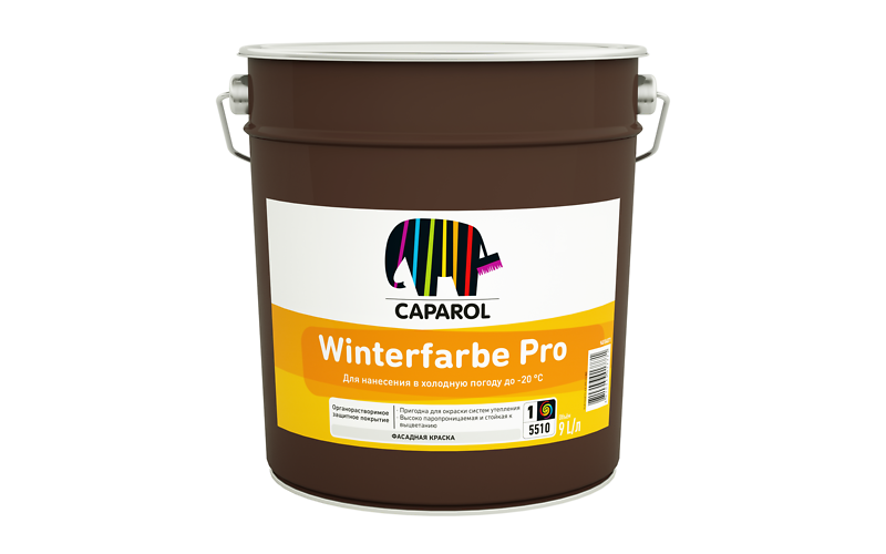 Краска органорастворимая (зимняя) для наружных работ Caparol Winterfarbe Pro База 1, белая, 9 л