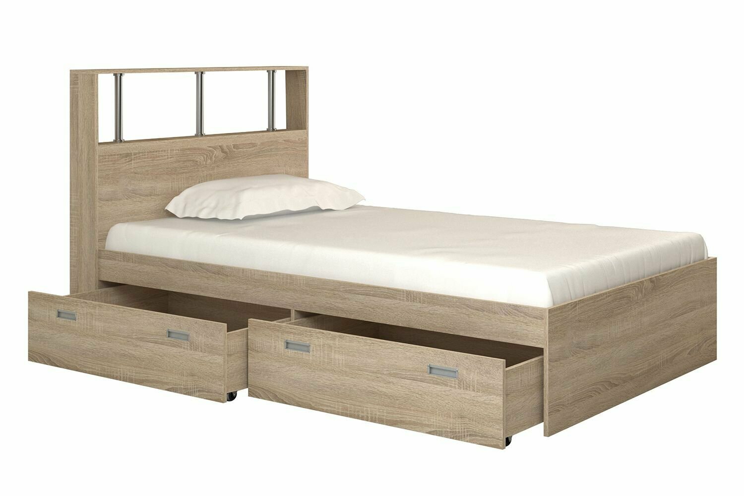 Кровать полутораспальная МногоМеб Бриз 6 120x200 с ящиками, дуб сонома