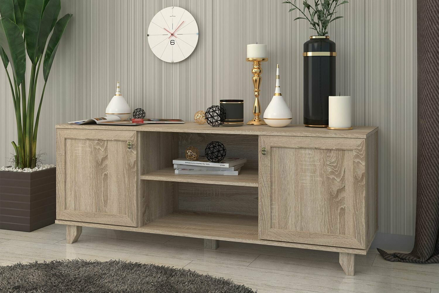 Комод Ренди 17М 150х40х60 дуб сонома, рамка квадро МДФ, ножка №3