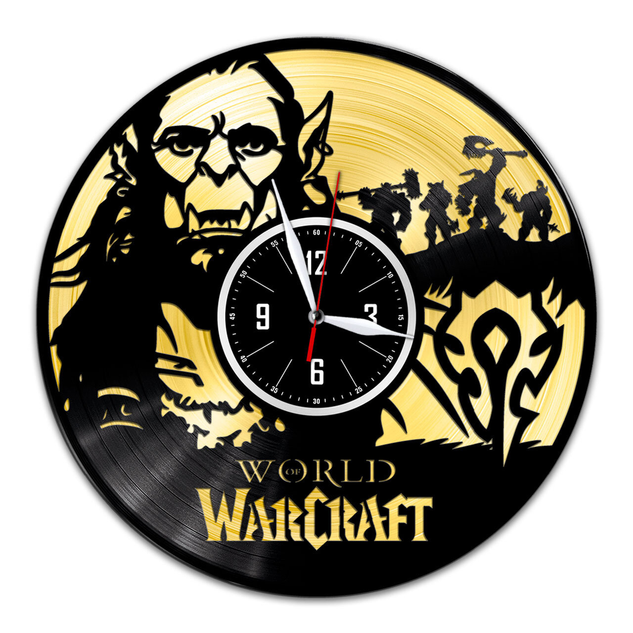 Warcraft - настенные часы из виниловой пластинки (с золотой подложкой)