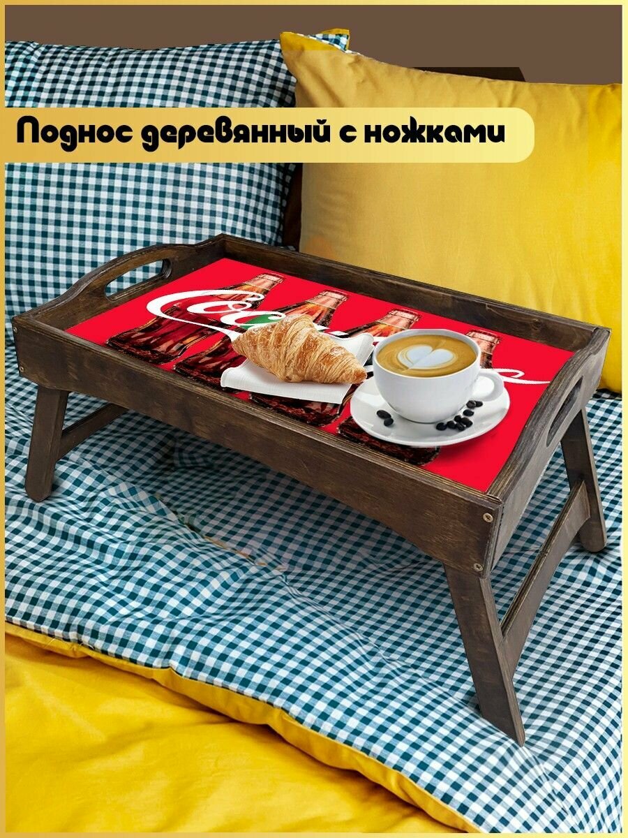 Деревянный поднос на ножках с рисунком еда - 141