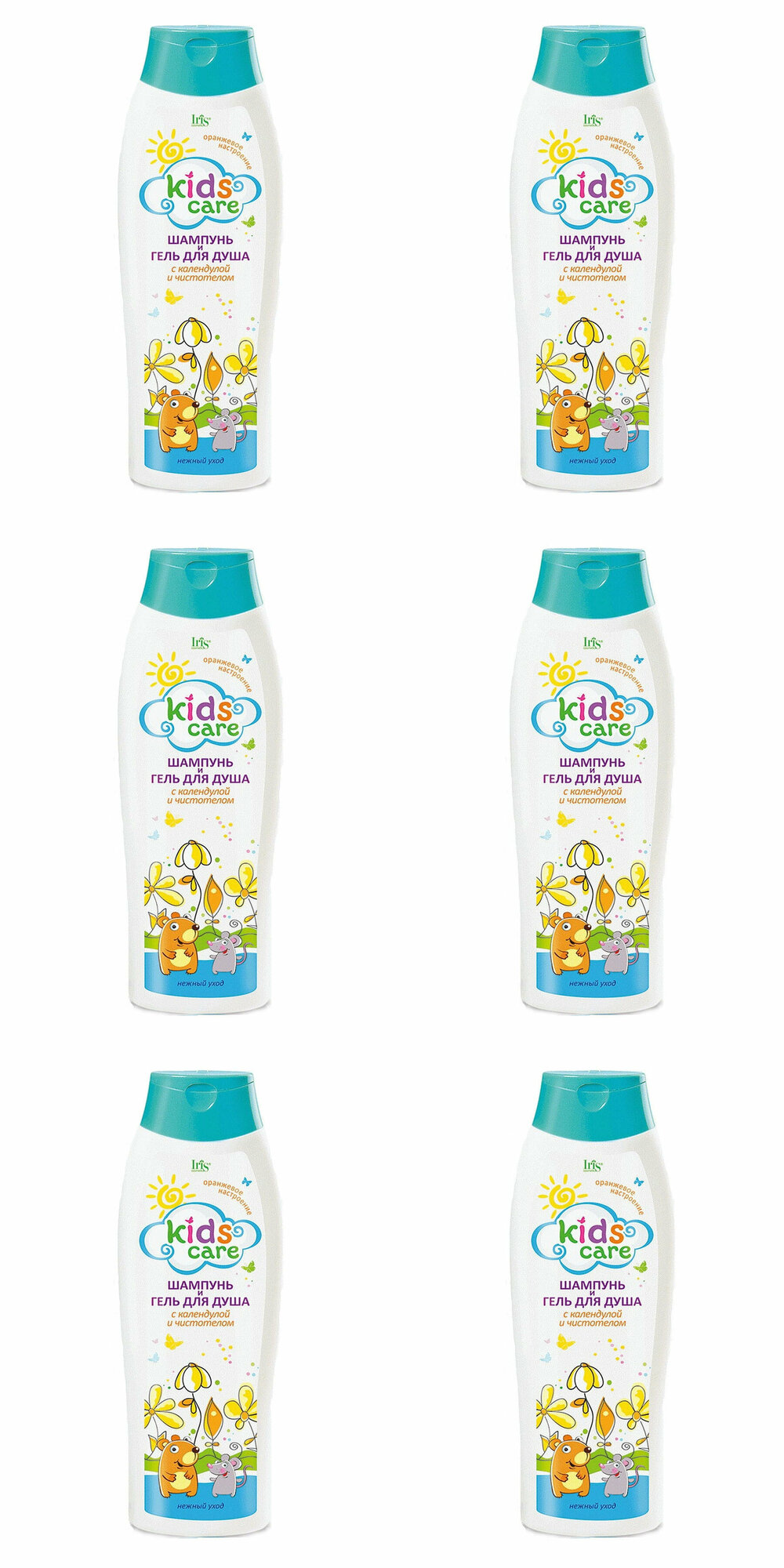 Iris детский шампунь и гель для душа Kids Care календула и чистотел, 400 мл, 6 шт