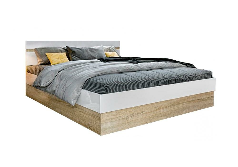 Кровать двуспальная Нонтон Ким, 140*200 , ламели, подъемный механизм, сонома / белый глянец