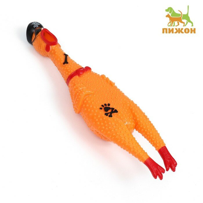 Пижон Игрушка пищащая «Курица пират» для собак, 28 см, жёлтая