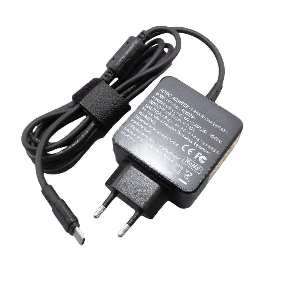 Блок питания (сетевой адаптер) для ноутбуков Lenovo 20V 2.25A 45W Type-C черный, в розетку