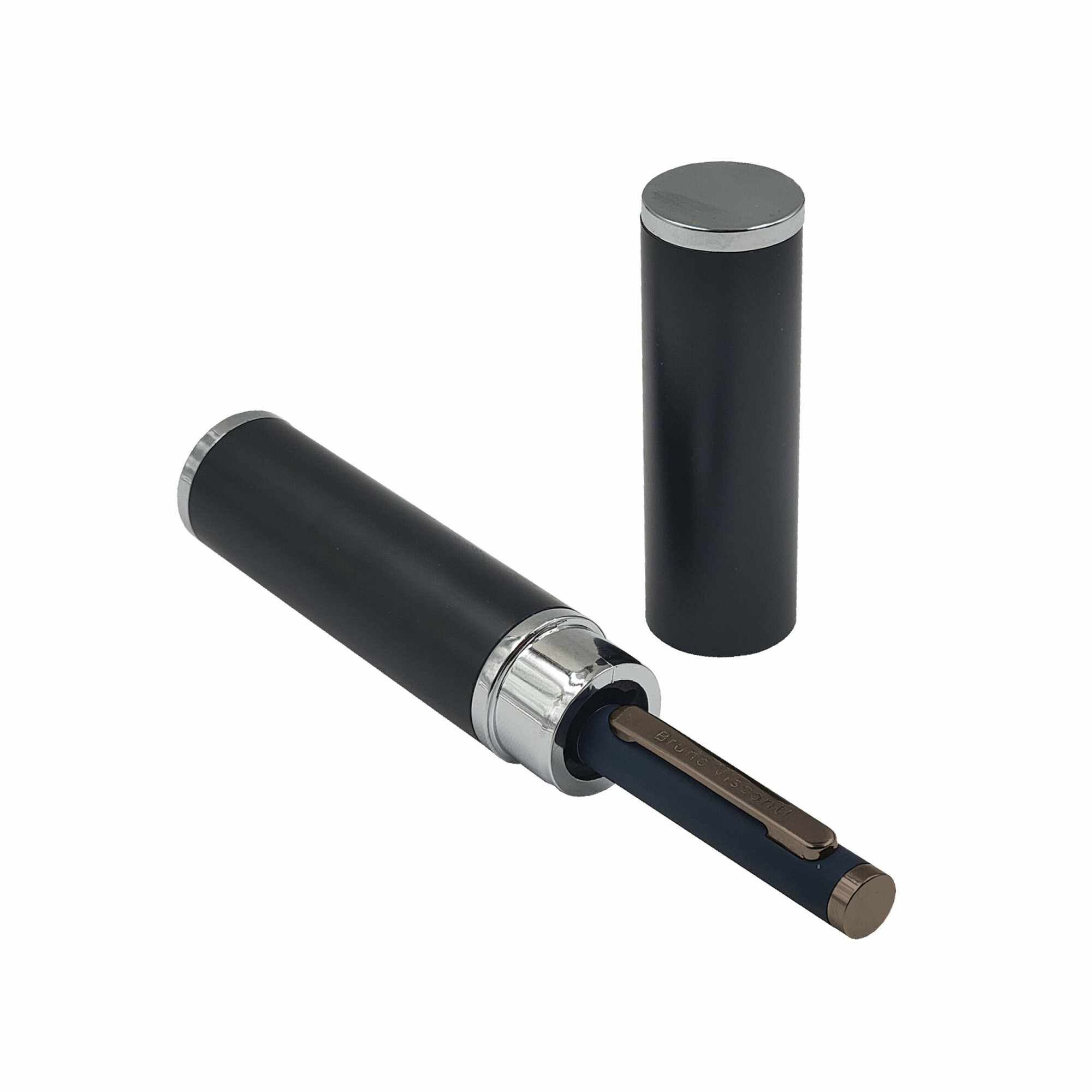 Ручка "FIRENZE" В тубусе круглой формы 1.00 ММ, синяя (корпус синий, футляр черный)