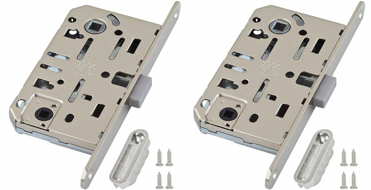 Замок межкомнатный магнитный AGB MEDIANA POLARIS WC бесшумный (никель) с ответной планкой (комплект 2 штуки)