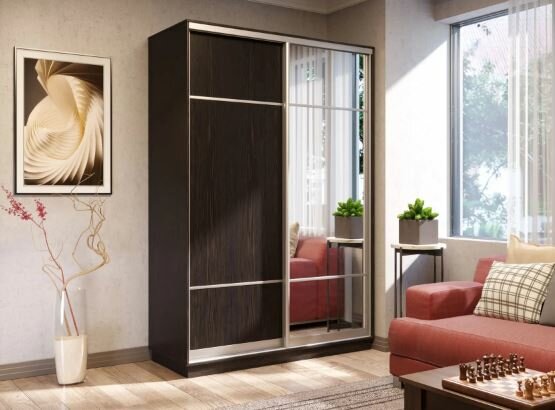 Шкаф купе для одежды Сакура 2, МФ-Купе, размер 160х45х220, платье/белье, цвет венге