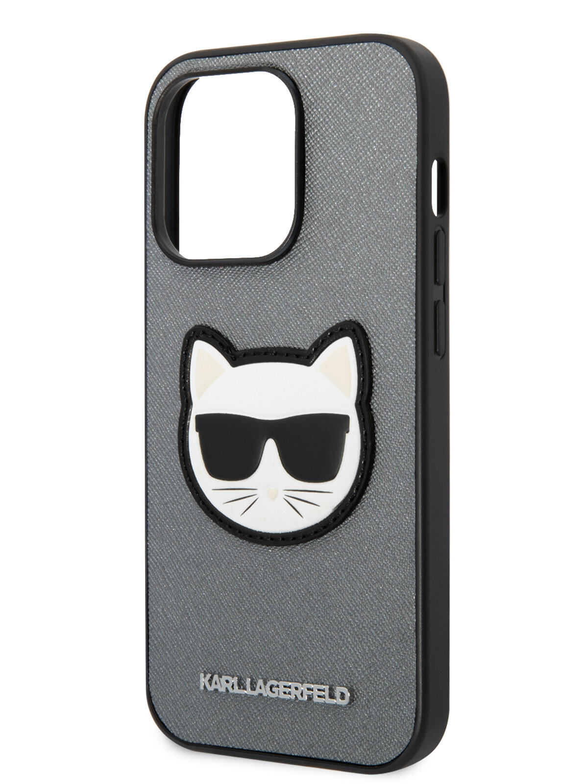 Lagerfeld для iPhone 14 Pro чехол PU Saffiano Choupette head Patch Hard Silver