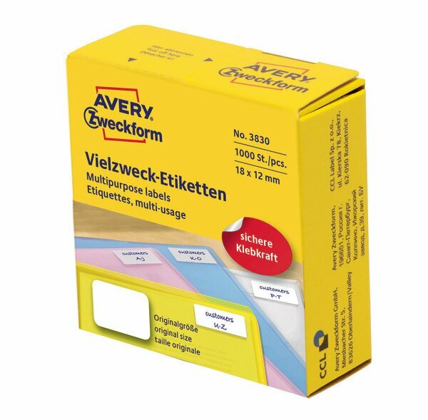 Самоклеящиеся этикетки Avery Zweckform [3830] в диспенсере для оформления от руки (белые, 18х12 мм, 1000 шт/уп)