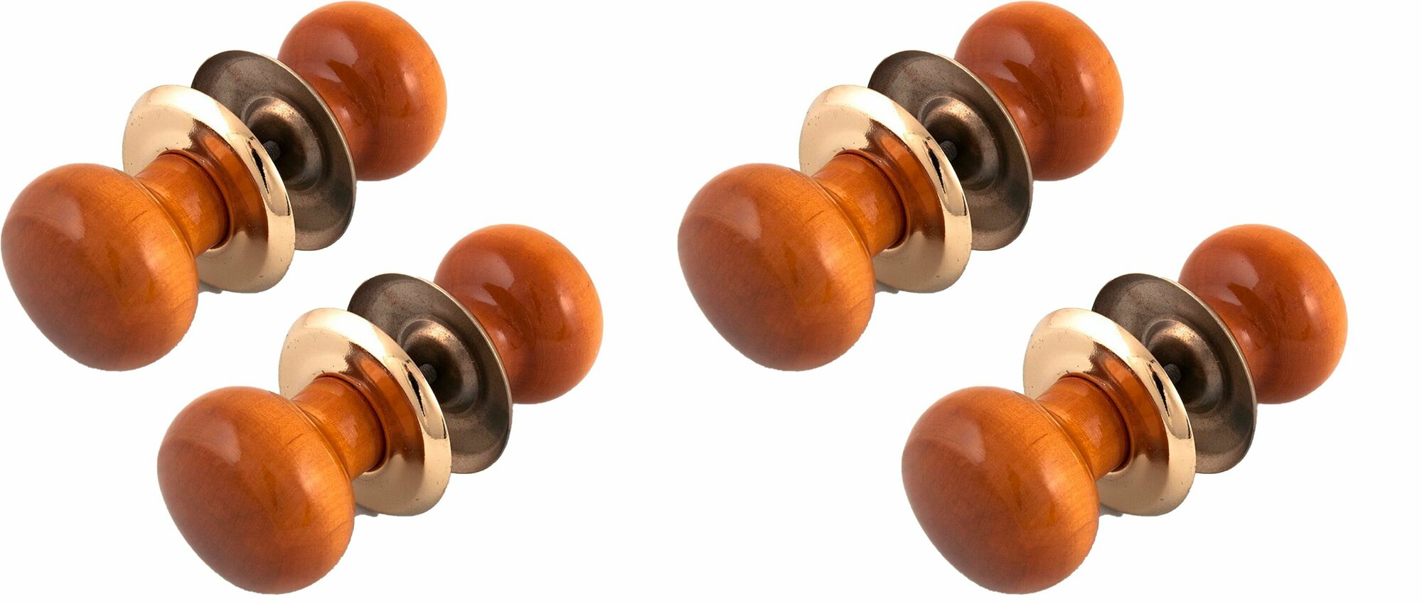 Ручка-кнопка дверная дерево 1Бс1 светлая, золотая планка (комплект 4 штуки)