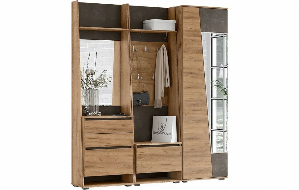 Прихожая Соренто, МФ-Купе, размер 180х35х200 см, цвет Дуб Крафт золотой /Ателье темный