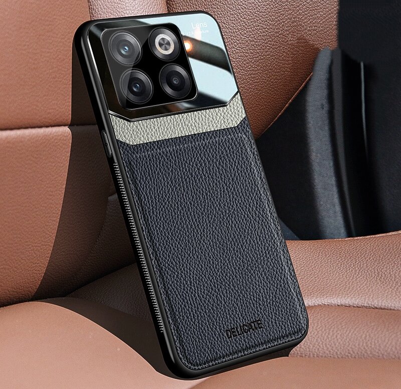 Чехол задняя панель MyPads Generoso для OnePlus 10T / Ace Pro из силикона со вставками из эко-кожи и оргстекла черная