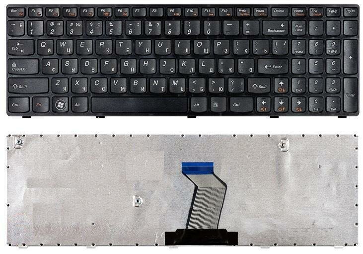 Клавиатура для ноутбука Lenovo IdeaPad B570 B580 V570 Z570 Z575 B590 черная с черной рамкой