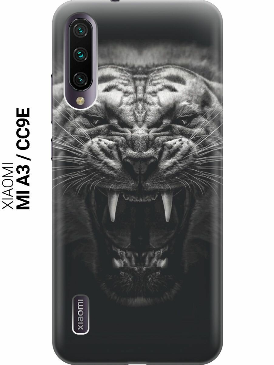 Силиконовый чехол на Xiaomi Mi A3, CC9e, Сяоми Ми А3, Ми СС9е с принтом "Оскал тигра"
