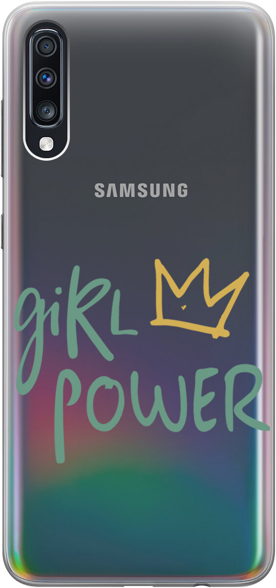 Силиконовый чехол на Samsung Galaxy A70, A70s, Самсунг А70, А70с с 3D принтом "Girl Power!" прозрачный