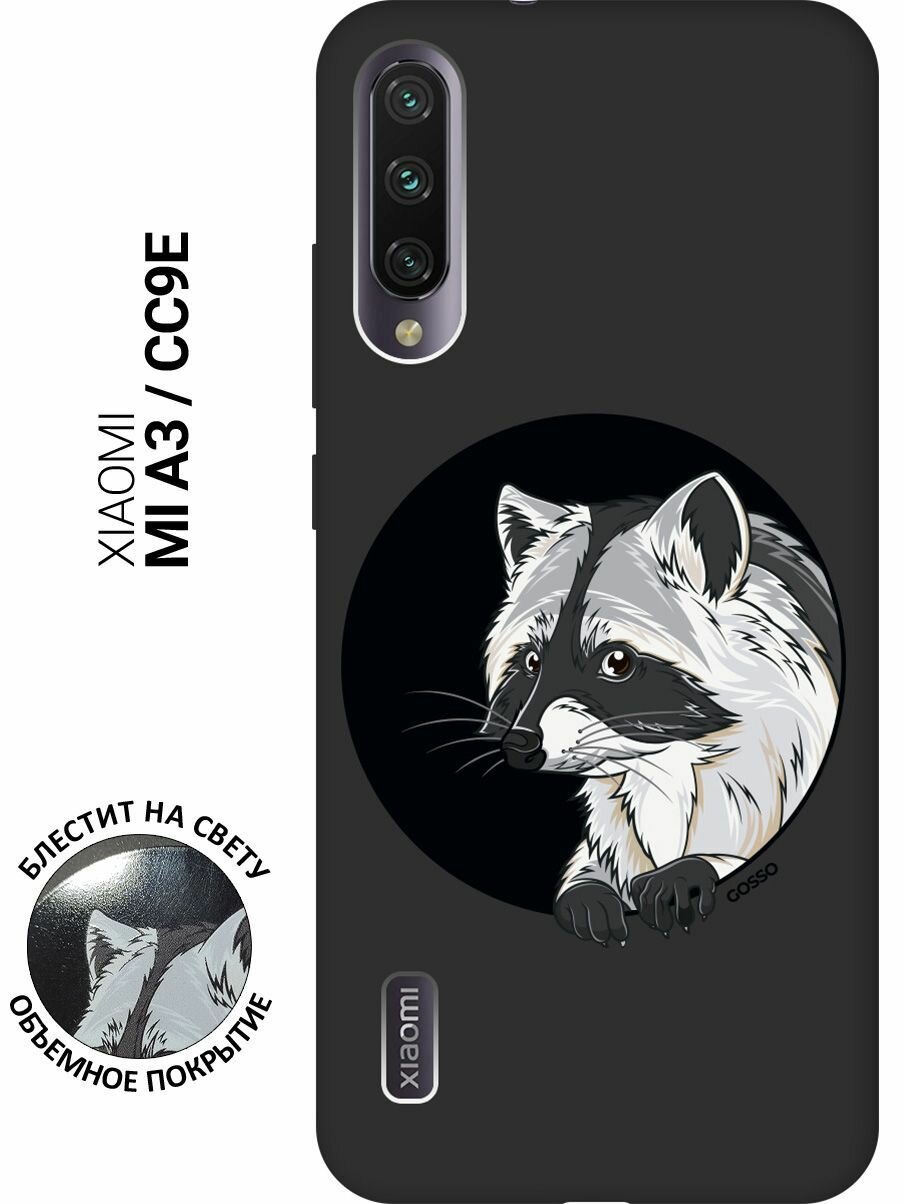 Матовый Soft Touch силиконовый чехол на Xiaomi Mi A3, CC9e, Сяоми Ми А3, Ми СС9е с 3D принтом "Raccon in a Hollow" черный