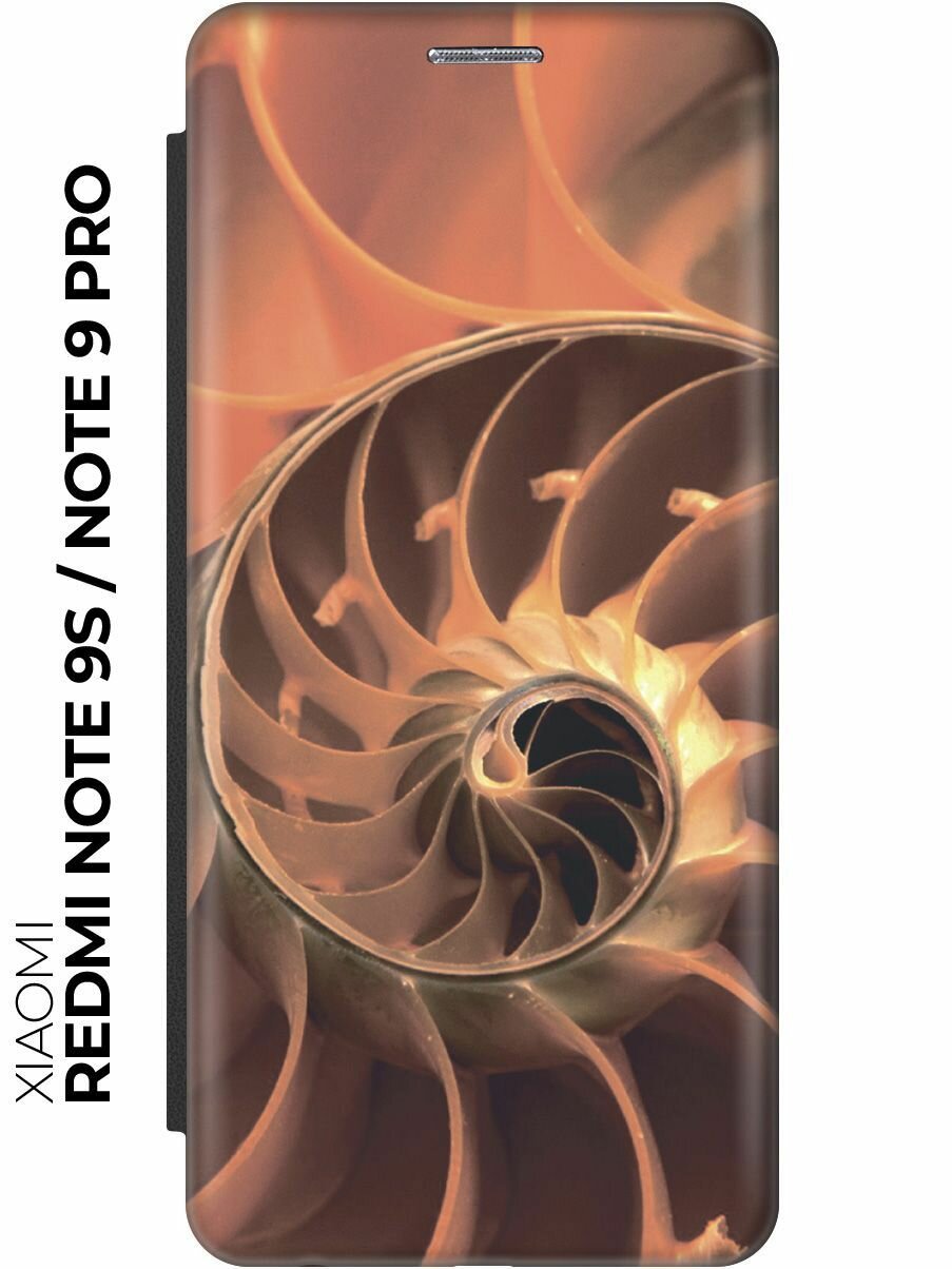 Чехол-книжка Оранжевая спираль на Xiaomi Redmi Note 9s / Note 9 Pro / Сяоми Редми Ноут 9с / Ноут 9 Про черный