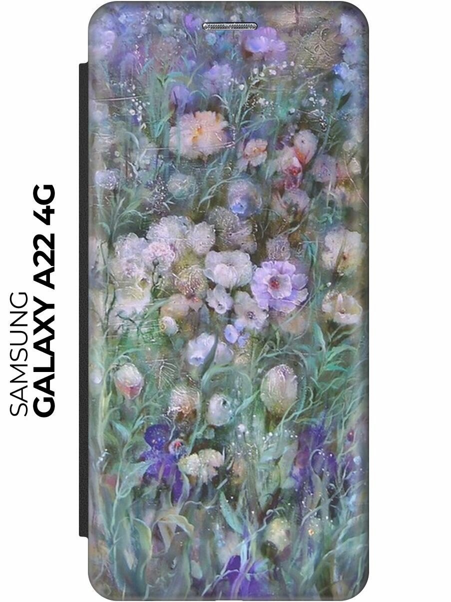 Чехол-книжка Сиреневое поле на Samsung Galaxy A22 / M32 / M22 / Самсунг А22 / М32 / М22 черный