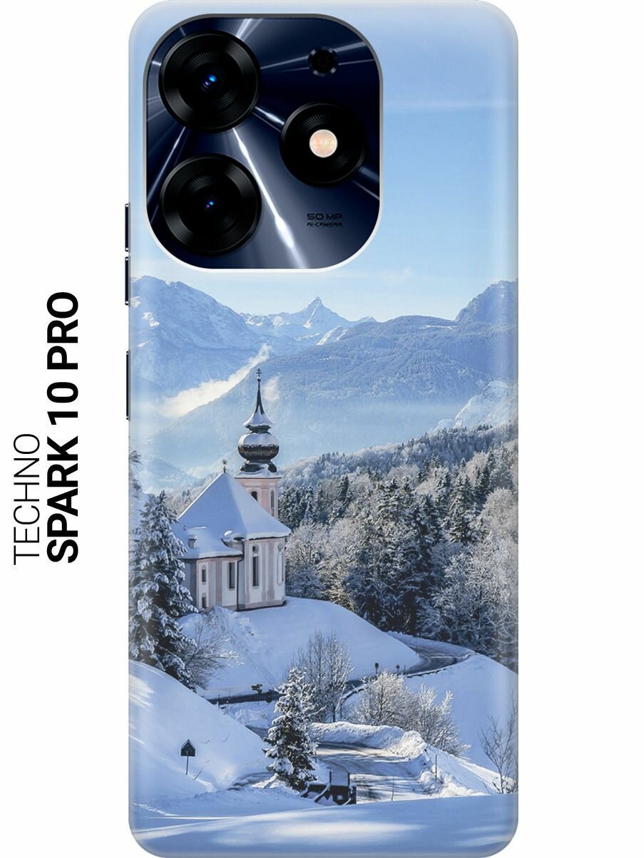 Силиконовый чехол на Tecno Spark 10 Pro, Техно Спарк 10 Про с принтом "Заснеженные горы"
