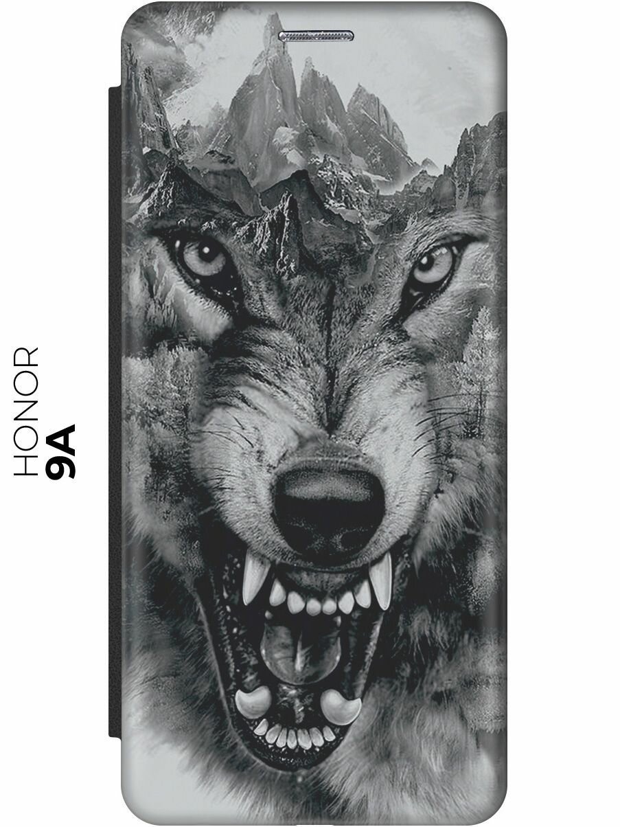 Чехол-книжка Волк в горах на Honor 9A / Хонор 9А черный