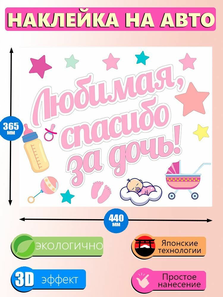 Наклейка на выписку из роддома "Спасибо за дочь"