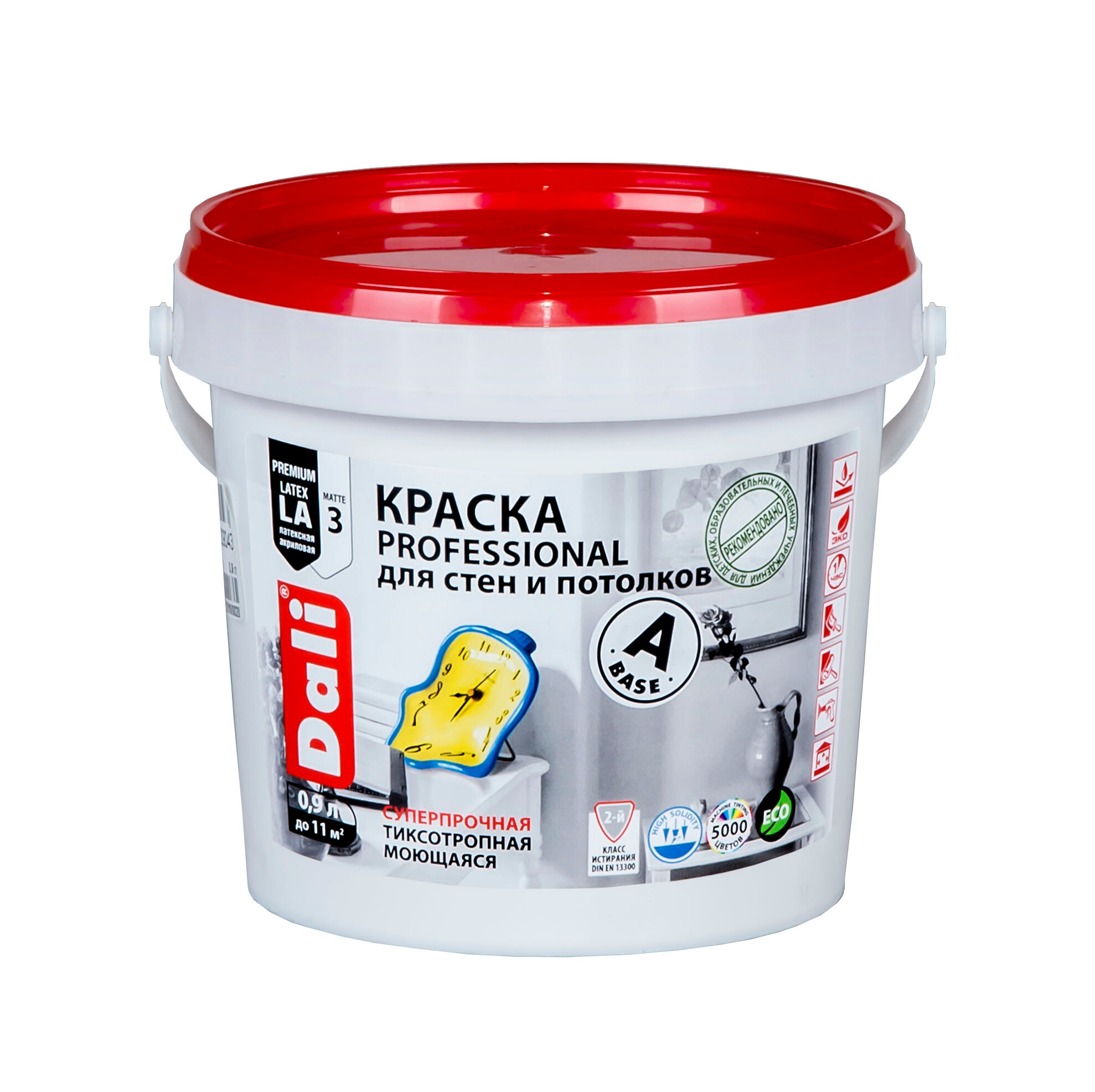 Краска акриловая PROFESSIONAL 3 для стен и потолков супербелая (матовая) 0,9л DALI