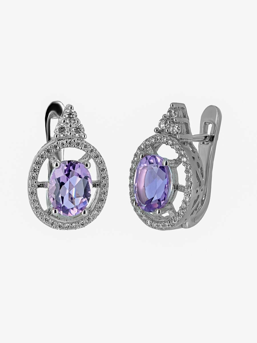 Серьги, серебро, 925 проба, родирование, фианит, аметист