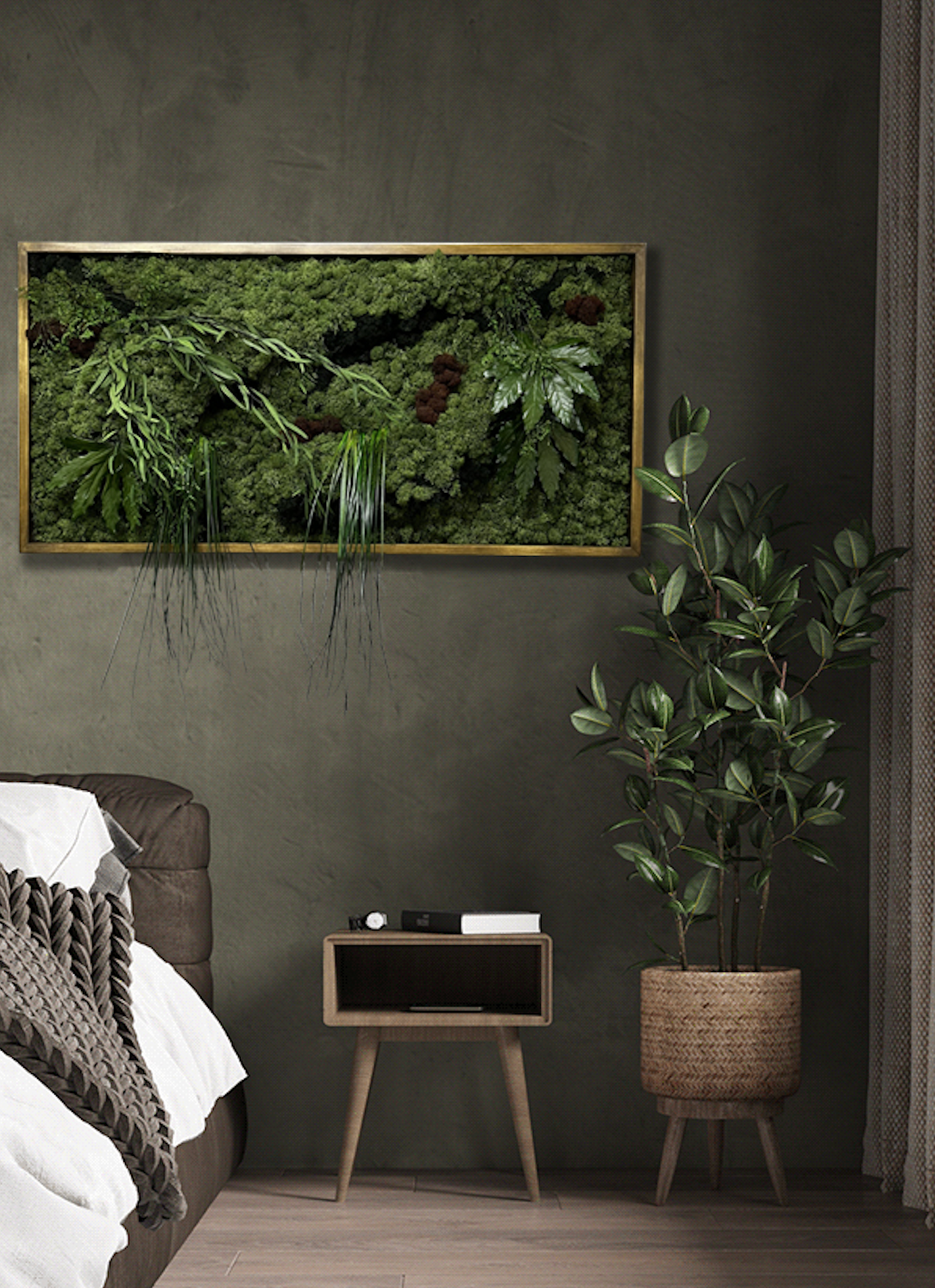 Картина "Fusion" из стабилизированных мхов и растений в подарочной упаковке, 120*60 см, Кедр