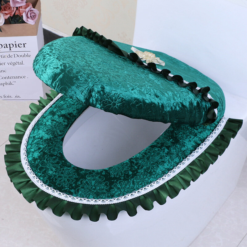 Накладка чехол на сиденье унитаза на липучках, универсальная накладка на стульчак и крышку. Мягкий бархат, бирюзово-зеленый