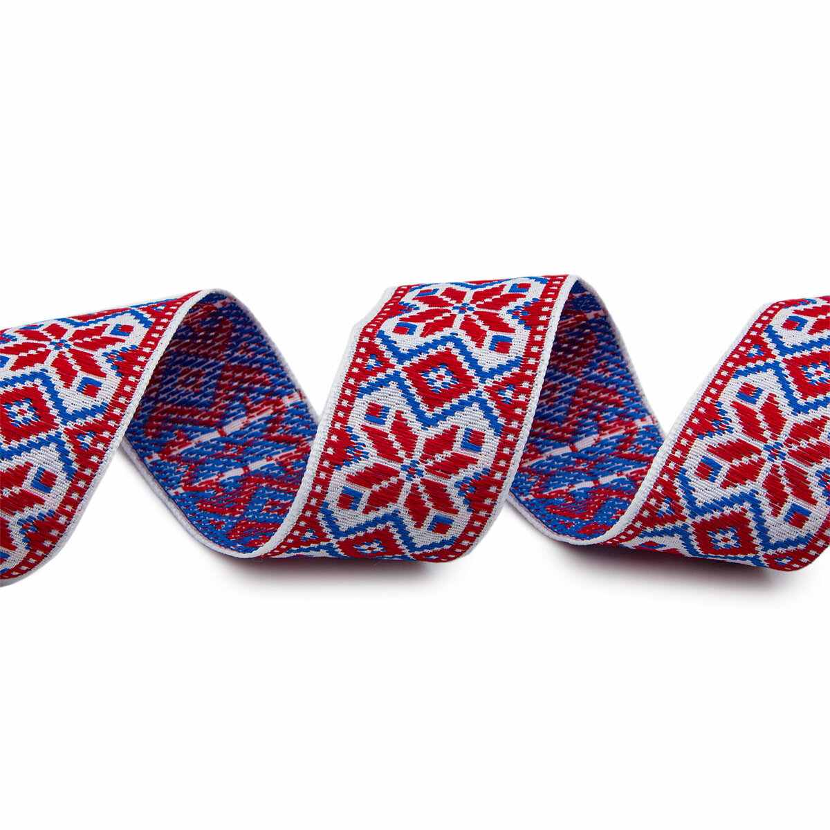 С1853Г17 (С3774Г17) Лента жаккардовая, рисунок 9624, 32мм*25м (2 белый, красный, синий)