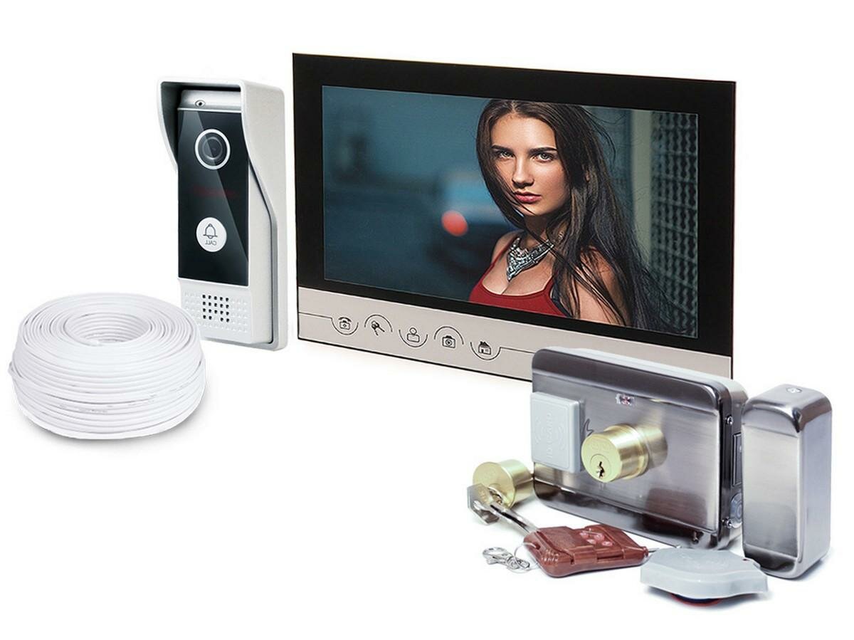 Набор: домофон EP-V90RM и электромеханический замок Anxing Lock-AX066 - замок с домофоном на входную дверь в подарочной упаковке