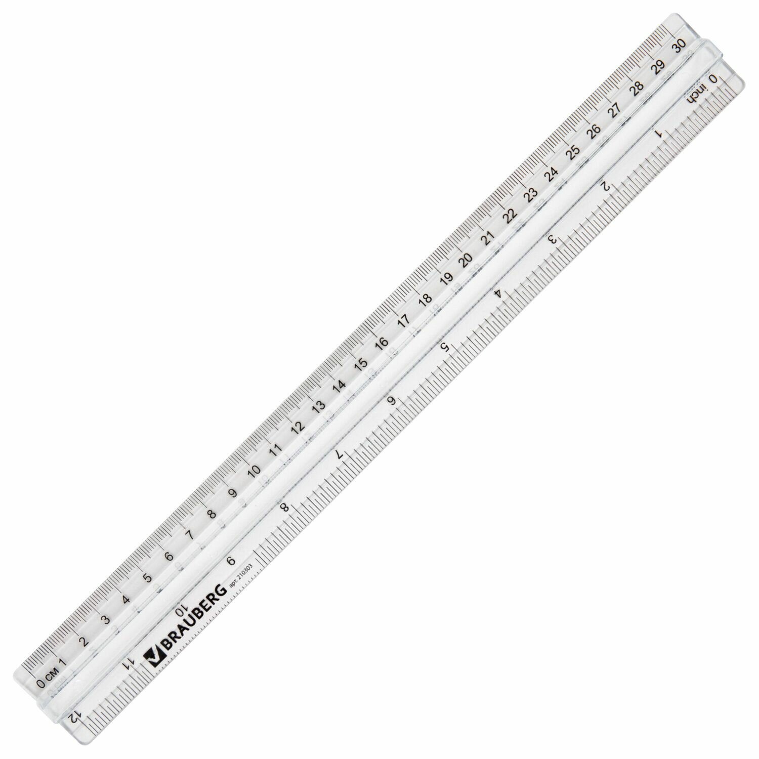 Линейка Brauberg пластиковая 30 см с держателем, прозрачная (210303)