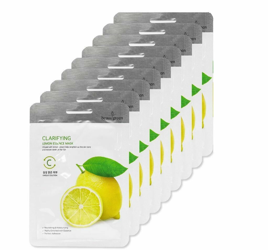 BEAUUGREEN Маска на тканевой основе Premium Lemon Essence mask 23г - 9 штук