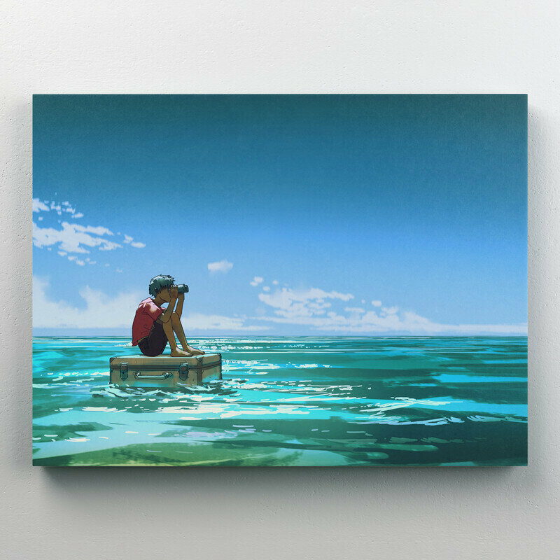 Интерьерная картина на холсте "Мальчик смотрит в бинокль" размер 40x30 см