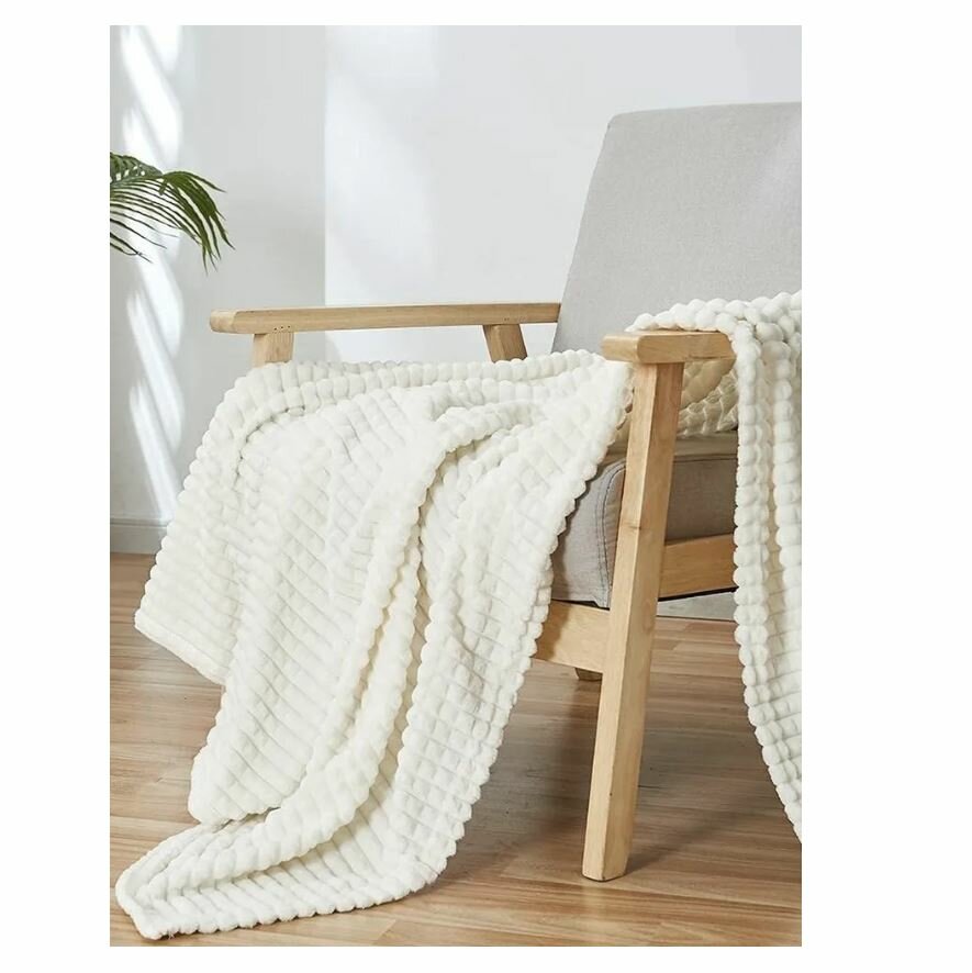 Плед покрывало Кубик велсофт флисовый мягкий теплый на кровать, диван накидка евро размер 200х220 , молочный