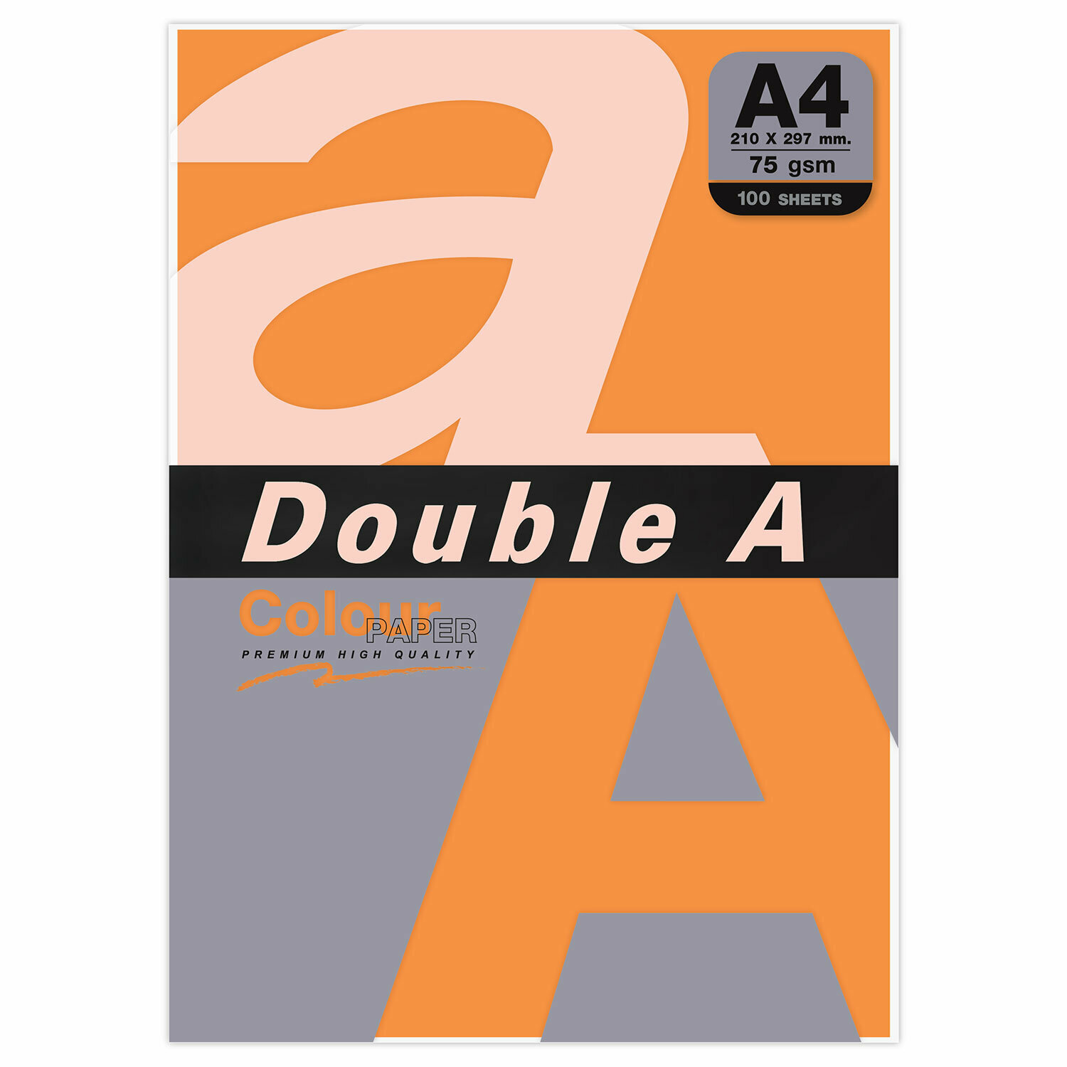 Упаковка 4 шт. Бумага цветная DOUBLE A, А4, 75 г/м2, 100 л, ярко-оранжевая