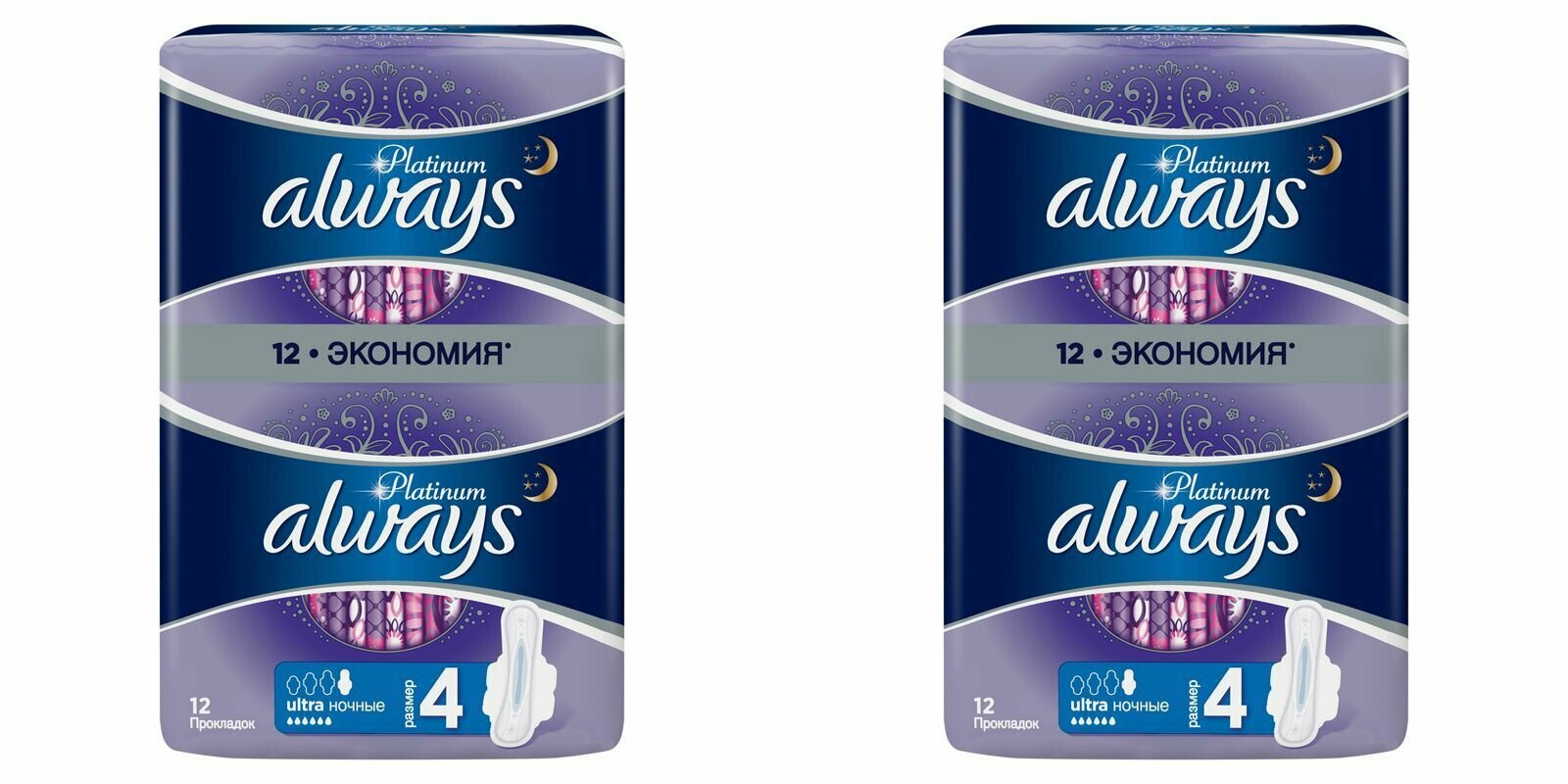 Always Прокладки гигиенические Ultra Platinum Ночные 12 шт/уп, 2 уп