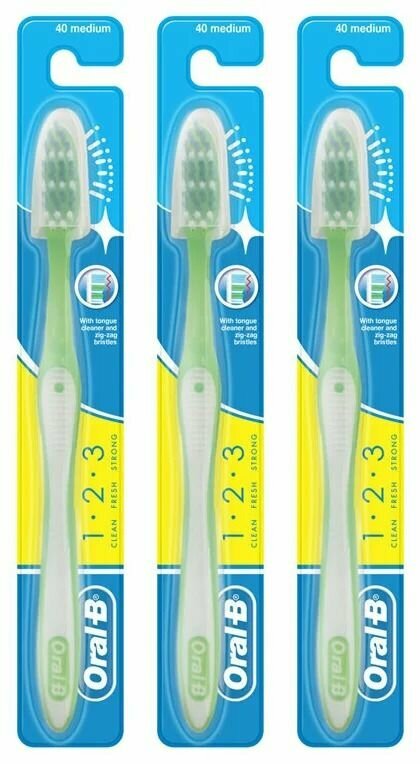 Oral-B Зубная щетка 1-2-3 Чистота Свежесть Даже между зубов, Средней жесткости, 3 шт.