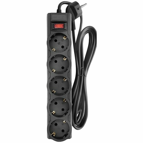 Сетевой фильтр Cbr CSF 2505-5.0 Black CB, 5 евророзеток, 5 метров, чёрный