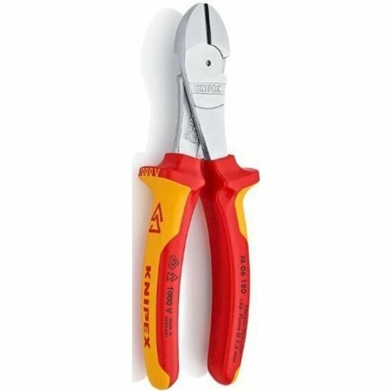 Бокорезы особо мощные Knipex VDE, 180 мм, хром, 2-комп диэлектрические ручки, SB