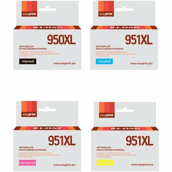 Комплект струйных картриджей Easyprint T2 IC-H950XL/951XL_MP (CN045AE/CN046AE/CN047AE/CN048AE) для HP Officejet Pro 251dw/276dw/HP Officejet Pro 8100 ePrinter/HP Officejet Pro 8600 e-All-in-One/HP Officejet Pro 8610e-All-in-One с чипом _ стр.